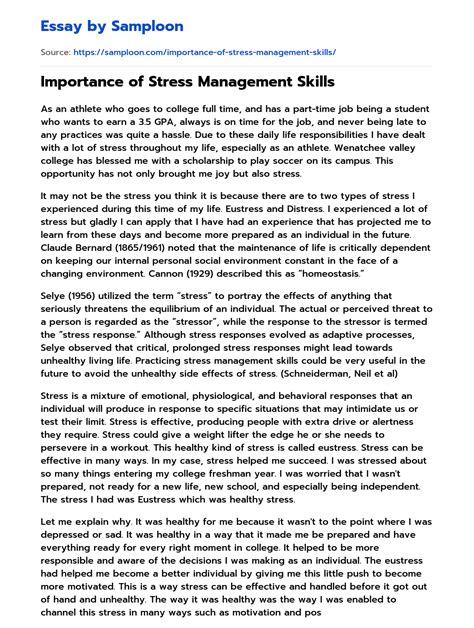 Importance Of Stress Management Skills Free Essay Sample On Samploon