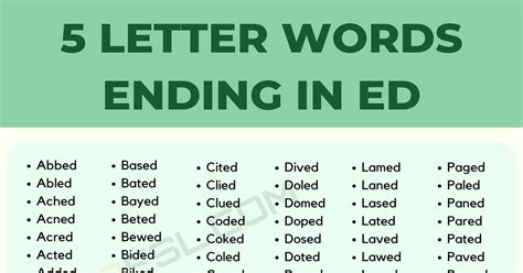 585 Examples Of 5 Letter Words Ending In ED 7ESL