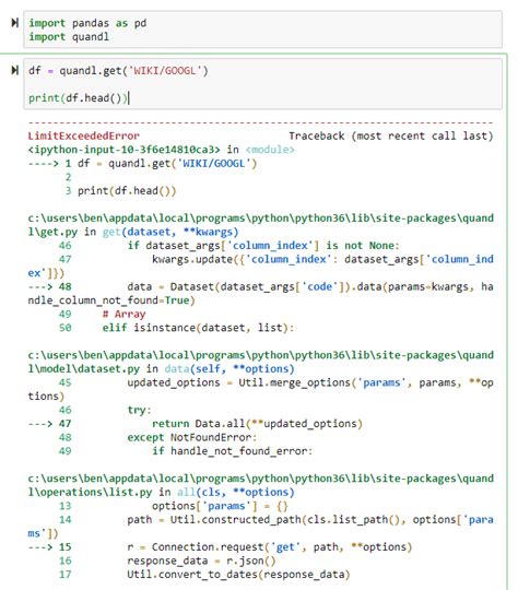 jupyter notebook上的quandl：limitexceedederror python黑洞网