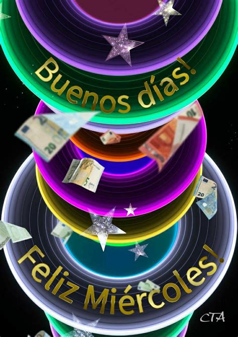 A Stack Of Different Colored Discs With The Words Fuenos Dias Feliz