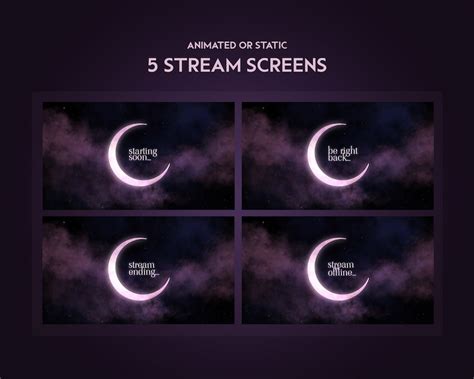 Dark Celestial Moon Animated Stream Pack Night Minimal Dreamy Purple