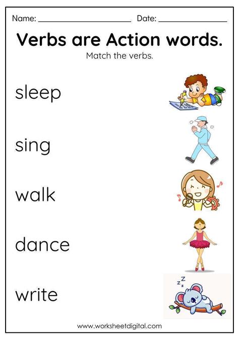 Verbs Worksheets Action Verbs Worksheets