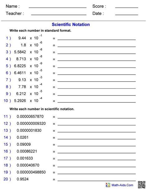 writing numbers in scientific notation worksheets