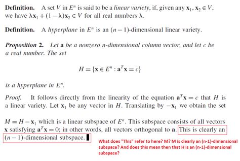 [math] help with proof hyperplane is an n 1 dimensional linear variety math solves everything