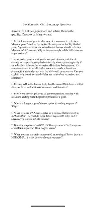 solved bioinformatics ch 1 bioconcept questions answer the