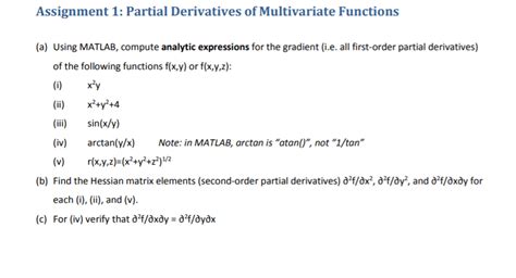 solved assignment 1 partial derivatives of multivariate