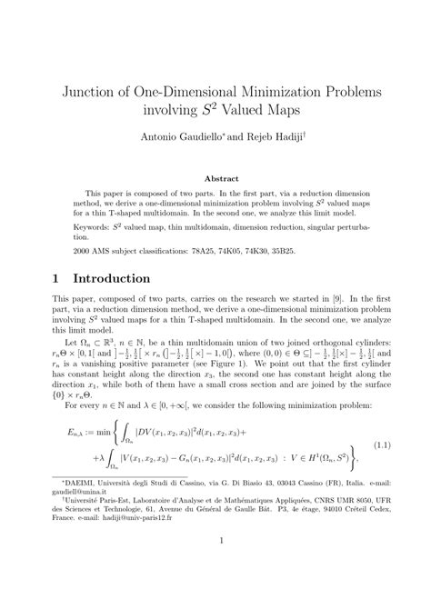 pdf junction of one dimensional minimization problems involving s 2 valued maps