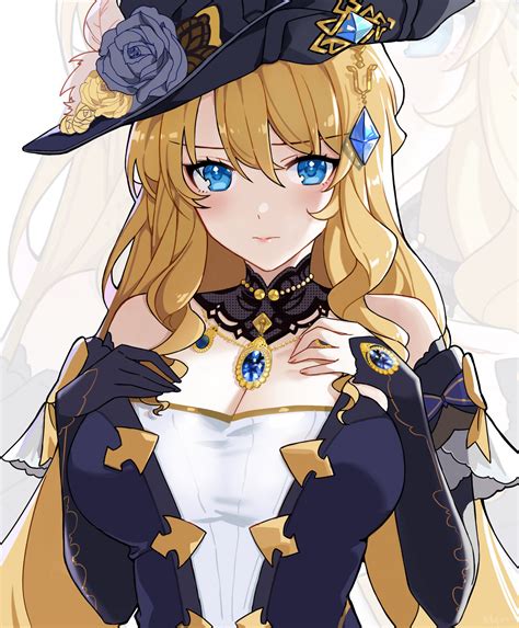 壁纸 Genshin Impact 艺术品 Navia Genshin Impact 动漫女孩 金发女郎 蓝眼睛 大胸部