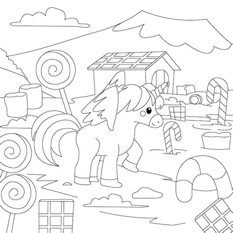 Illustration De Livre De Coloriage Licorne Dessiné à La Main Vecteur