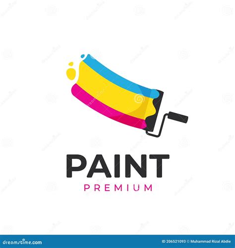 Painting Work Logo Paint Roller Brush With Colorful Paint Liquid Icon