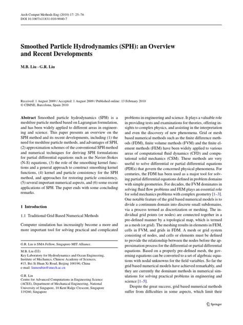 smoothed particle hydrodynamics sph an overview and recent developments pdf finite