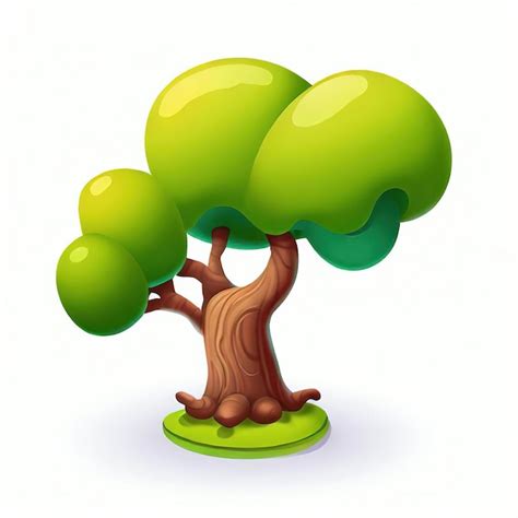 Un árbol de dibujos animados con hojas verdes y un gran árbol sobre un