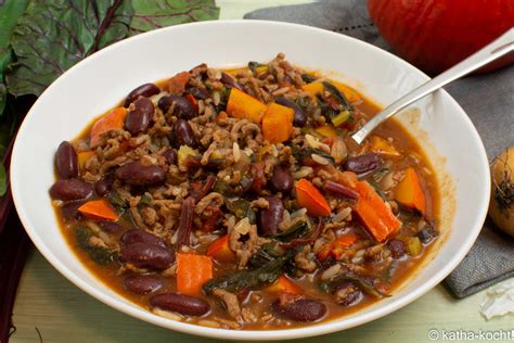 Kürbis Chili Topf mit Hackfleisch und Mangold Katha kocht