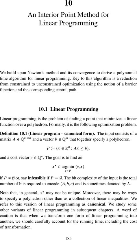 an interior point method for linear programming chapter 10 algorithms for convex optimization