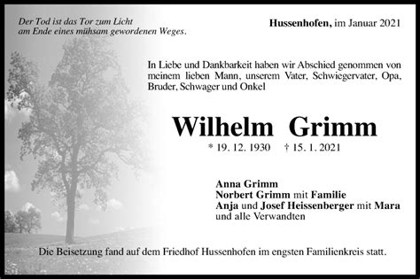 Traueranzeigen Von Wilhelm Grimm OstalbTrauer