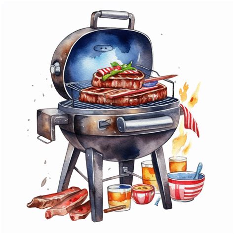 Cute Beautiful Patriot Barbecue Grill For 4th Of July Watercolor