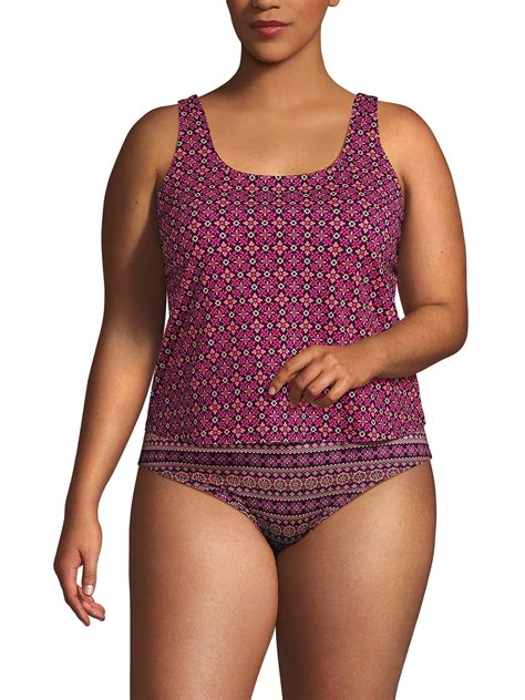 Lands End Womens Plus Size Chlorine Resistant One Piece Scoop Neck Fauxkini Swimsuit
