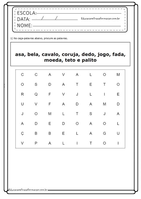 Atividade Ca A Palavras Ano Revoeduca