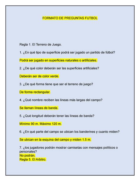 Formato DE Preguntas Futbol FORMATO DE PREGUNTAS FUTBOL Regla 1 El