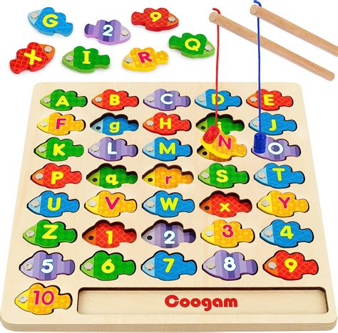 Coogam Magnetic Alphabet Numbers Fishing Game Wooden ABC Letter