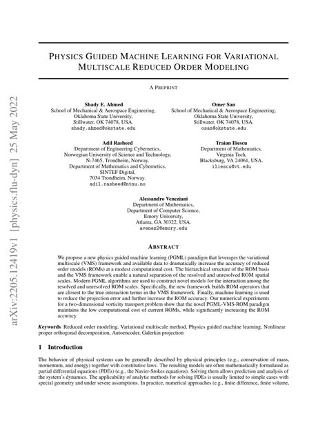 pdf physics guided machine learning for variational multiscale reduced order modeling