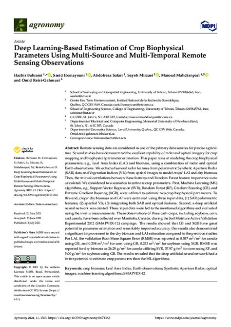 pdf deep learning based estimation of crop biophysical parameters using multi source and multi