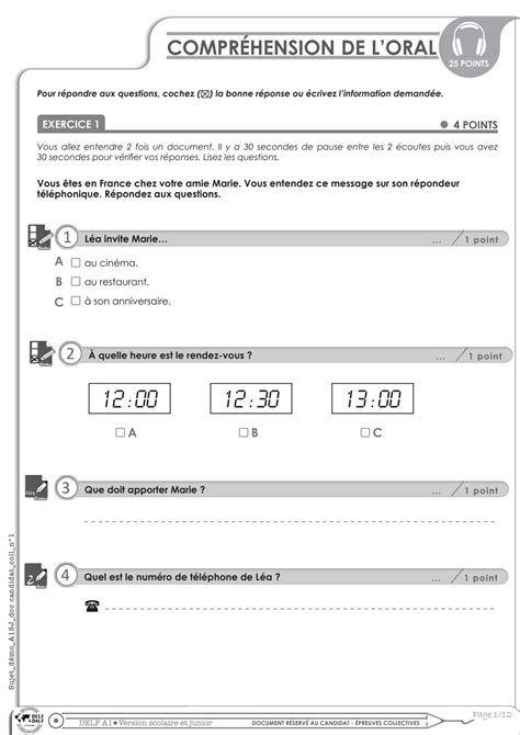 SOLUTION Exemple 2 Sujet Delf A1 Scolaire Document Candidat