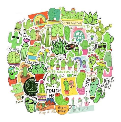 Cactus Kawai 50 Calcomanias Stickers De Pvc Vs Agua Plantas Meses Sin