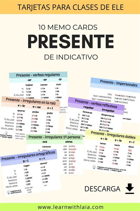 Verbos En Presente En Espa Ol Presente De Indicativo En Tarjetas