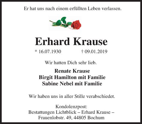 Traueranzeigen Von Erhard Krause Trauer In NRW De