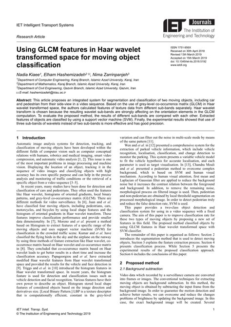pdf using glcm features in haar wavelet transformed space for moving object classification