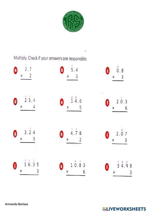 Multiplying Decimals With Digit Number Worksheet Live Worksheets