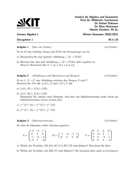 Lineare Algebra 1 Blatt 1 WS 20 21 Institut F Ur Algebra Und