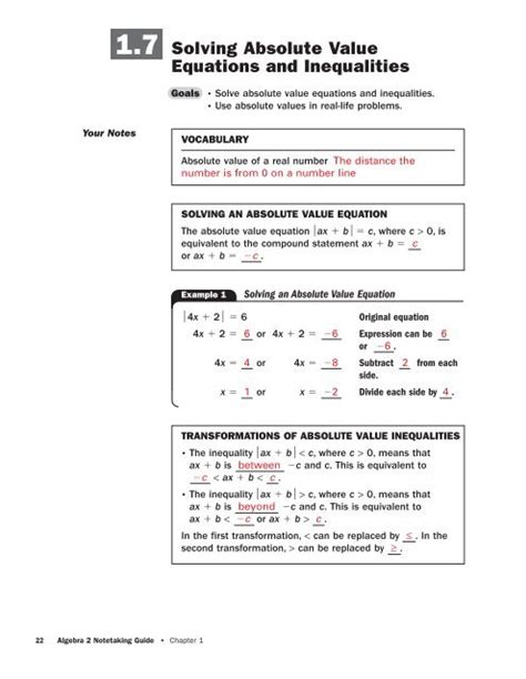 solving absolute value equations and inequalities
