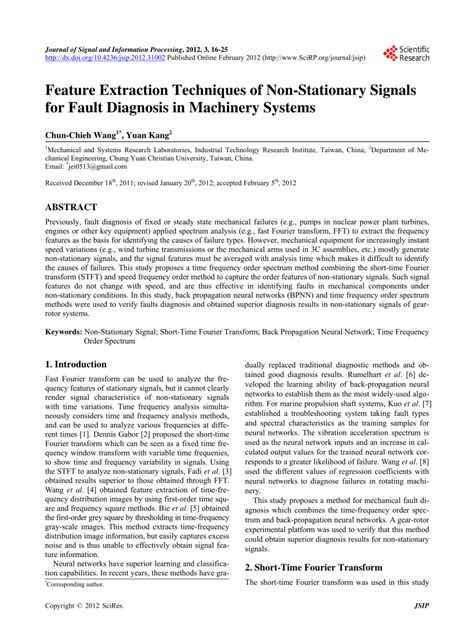 pdf feature extraction techniques of non stationary signals for fault diagnosis in machinery