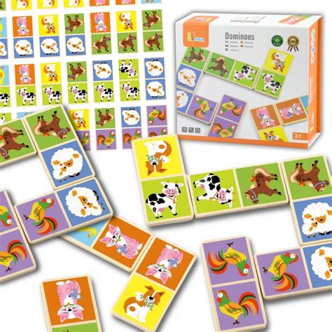Viga Edukacyjne Klocki Domino Drewniane Gra Farma Element W