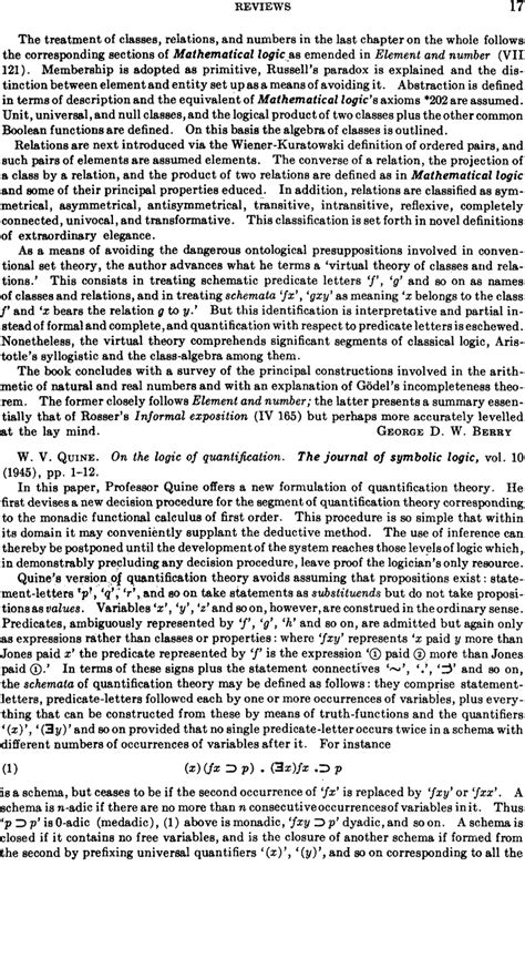 w v quine on the logic of quantification the journal of symbolic logic vol 10 1945 pp