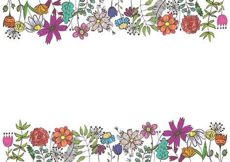 Marco Rectangular Brillante Con Flores De Doodle Vector Premium