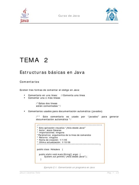tema 2 estructuras básicas en java pdf java lenguaje de programación estructura de