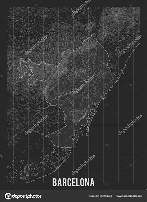 Mapa de Barcelona Mapa de elevación vectorial de la ciudad Mapa