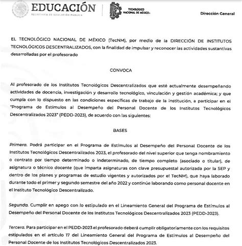 TESE Convocatoria del Programa de Estímulos al Desempeño Docente 2023