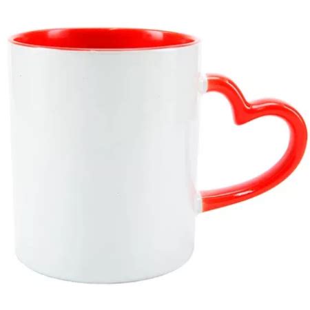 Caneca Branca Alça Coração e Interior Vermelho para Sublimação Só