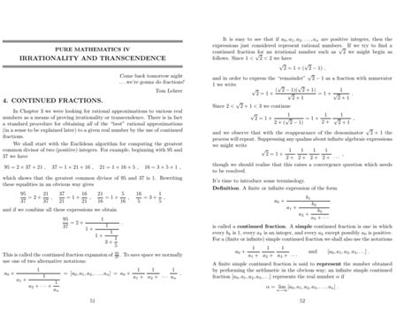 irrationality and transcendence 4 continued fractions