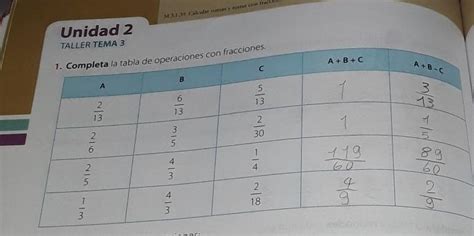 1 Completa La Tabla De Operaciones Con Fracciones A B