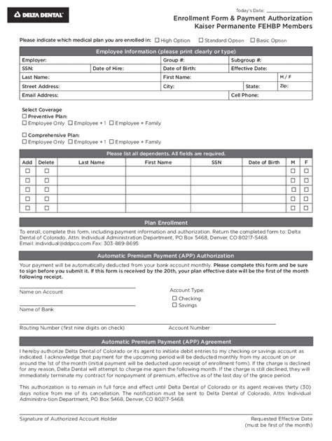Fillable Online Healthplans Kaiserpermanente Enrollment Form Payment