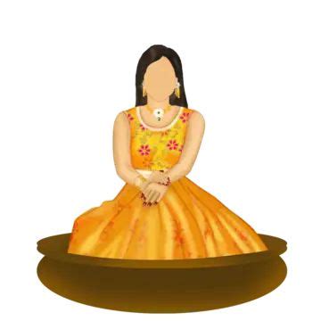 Yellow Haldi Bride Indian Wedding Sitting Pose In Uruli Vector