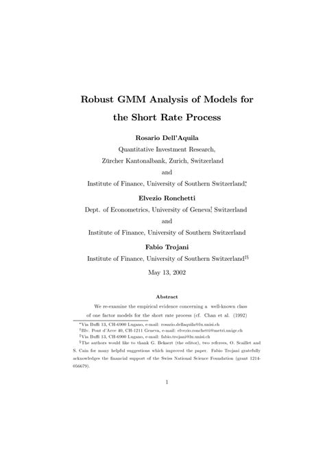 pdf robust gmm analysis of models for the short rate process