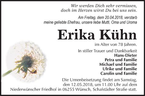 Traueranzeigen von Erika Kühn abschied nehmen de