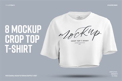 8 Mockups Crop Top Woman T Shirt In 3D Style
