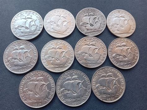 Portugal Republic 5 Escudos 1932 1951 Coleção Completa 11 moedas
